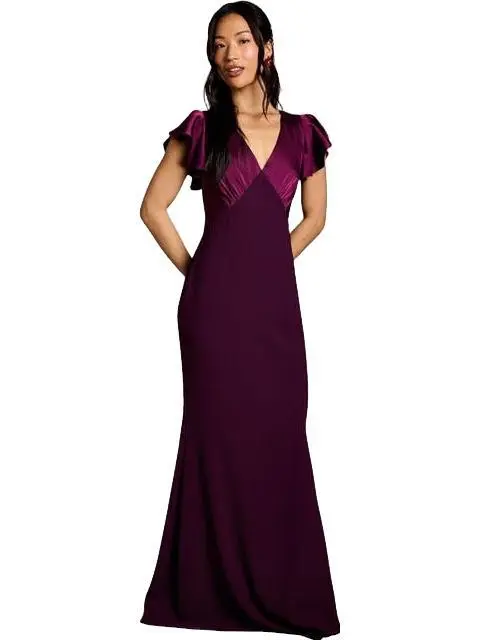 Coast V-neck Angel Sleeve Maxi Dress - Fig