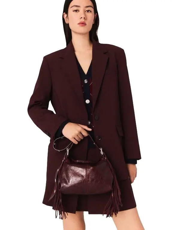 Maje Belted Suit Jacket - Burgundy