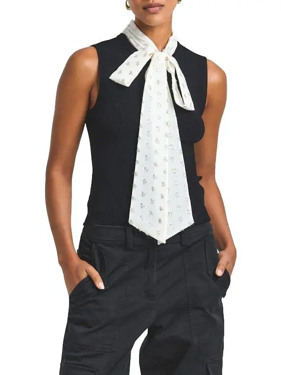 Derek Lam 10 Crosby Calista Tie Neck Sleeveless Top - Black/cream