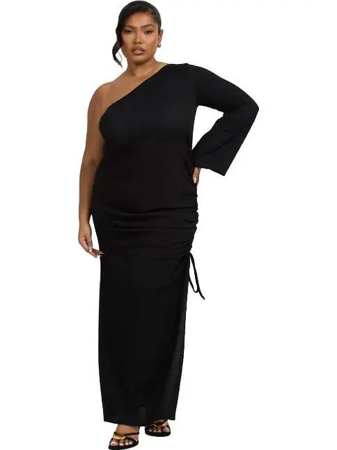 FASHION-SZN CURVE One Shoulder Maxi Dress - Black