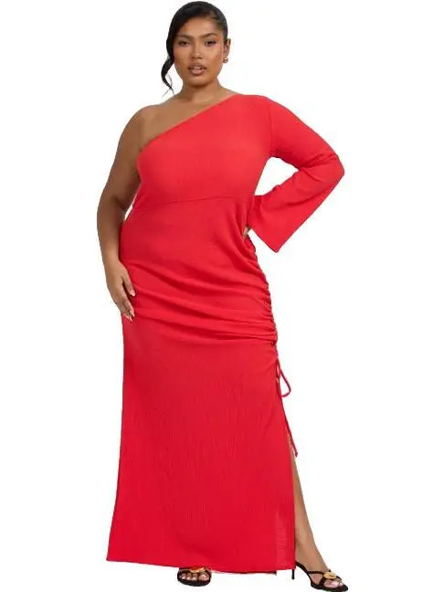 FASHION-SZN CURVE One Shoulder Maxi Dress - Red