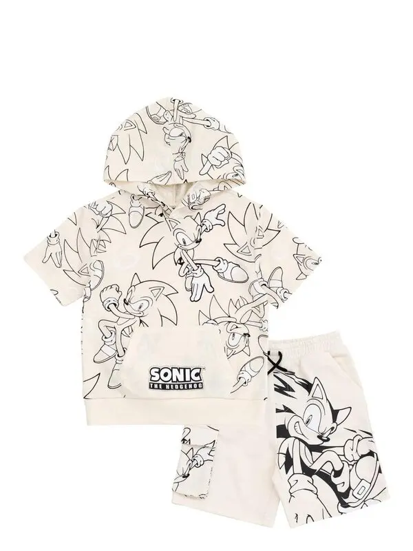 SEGA Sonic The Hedgehog Hoodie And Shorts Set - Cream Sonic Sketch Pattern