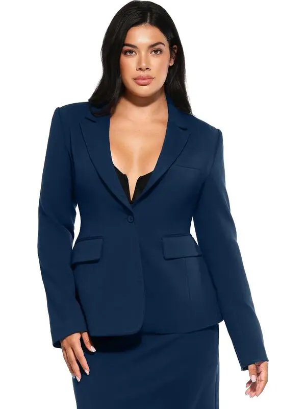POPILUSH Shape-sculpting Fitted Jacket - Navy Blue