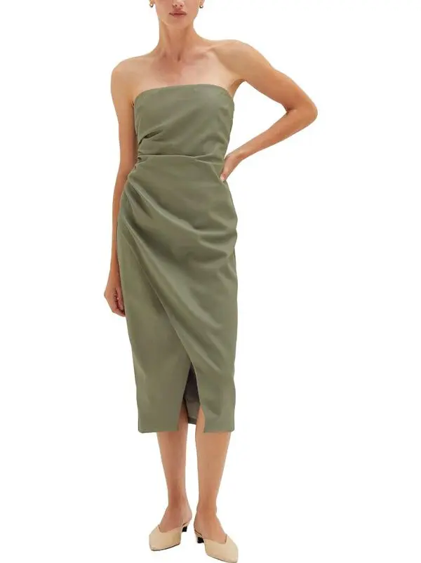 CRESCENT Faux Leather Tube Midi Dress - Eucalyptus