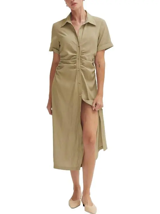 CRESCENT Button-front Shirt Dress With Ruching Detail - Taupe