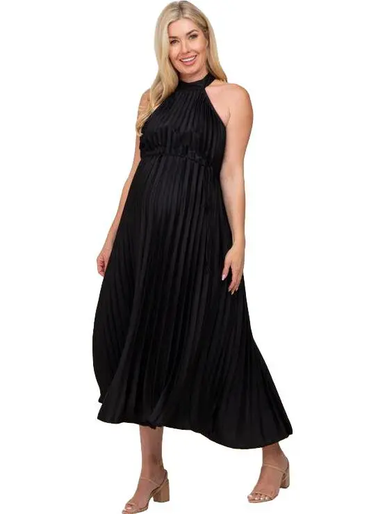 PINKBLUSH Pleated Halter Dress - Black