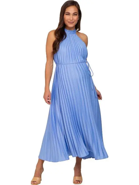 PINKBLUSH Pleated Halter Dress - Light Blue