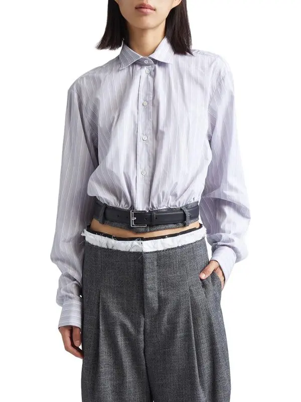 JULIE KEGELS Cala Belted Crop Button-up Shirt - Grey