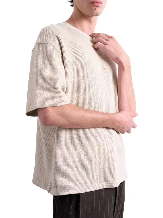 Topman Oversize Waffle Texture Cotton T-shirt - Stone