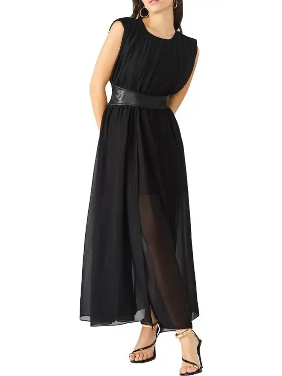 Steve Madden Issey Faux Leather Trim Maxi Dress - Black