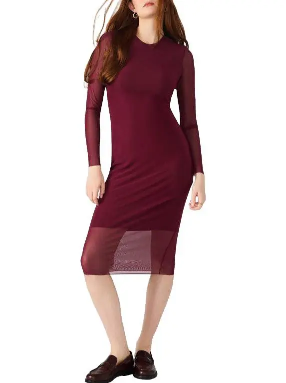 Steve Madden Hailee Long Sleeve Mesh Body-con Dress - Wine
