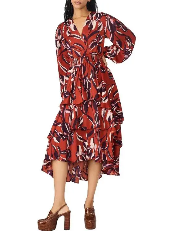 Steve Madden Floral Long Sleeve Tiered High-low Dress - Duberry