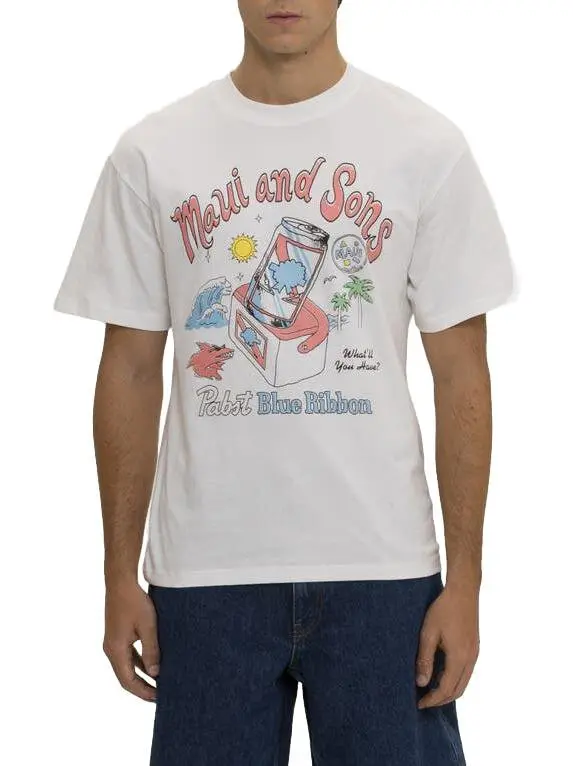 MAUI & SONS X Pabst Blue Ribbon Cooler Graphic T-shirt - White