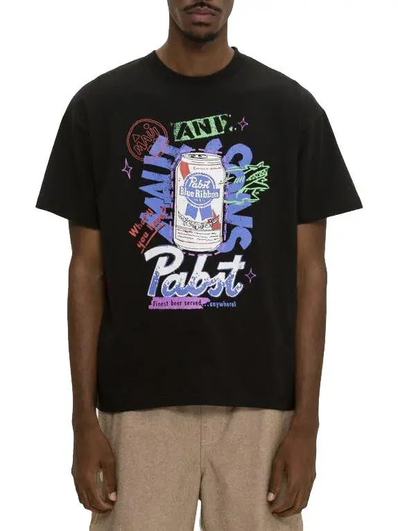 MAUI & SONS X Pabst Blue Ribbon Graffiti Graphic T-shirt - Black