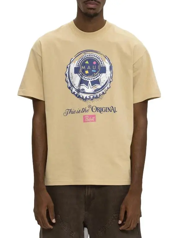 MAUI & SONS X Pabst Blue Ribbon Graphic T-shirt - Tan