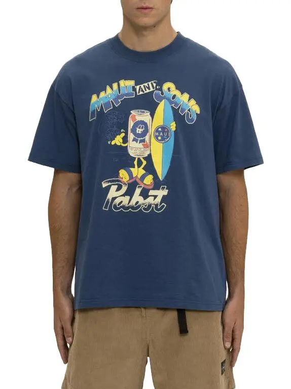 MAUI & SONS X Pabst Blue Ribbon Surf Graphic T-shirt - Navy
