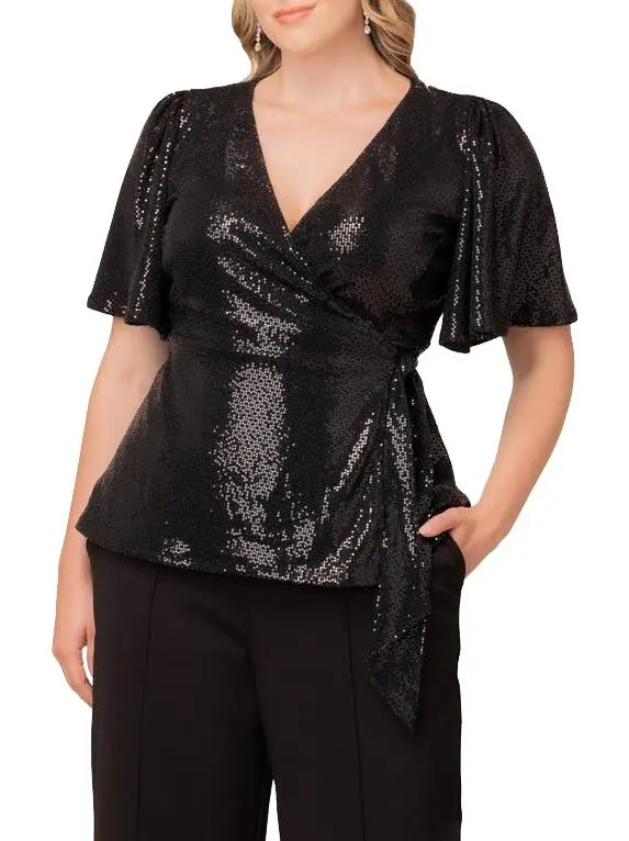 KIYONNA Sequin Wrap Top - Onyx