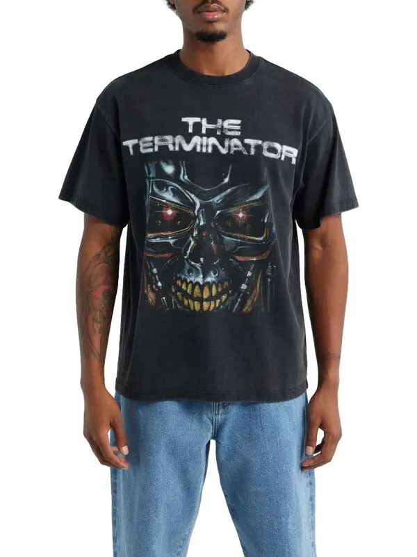 ID SUPPLY CO The Terminator Metal Skull Graphic T-shirt - Washed Black
