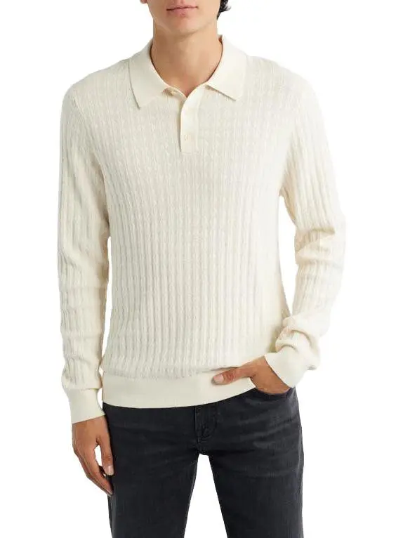 WAX LONDON Oban Diamond Stripe Cotton & Cashmere Polo Sweater - Ecru