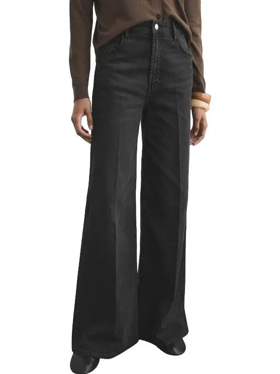 Mango Elise High-waist Wide-leg Jeans - Black Denim