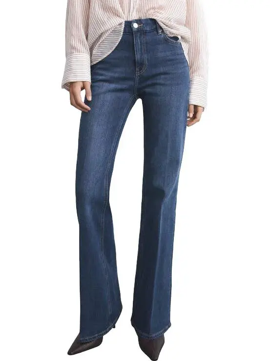Mango High Waist Flare Leg Jeans - Dark Blue