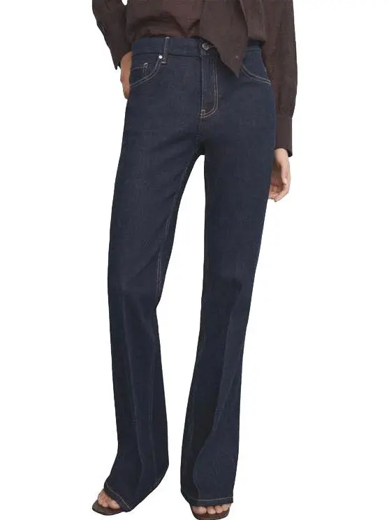 Mango High Waist Flare Leg Jeans - Open Blue