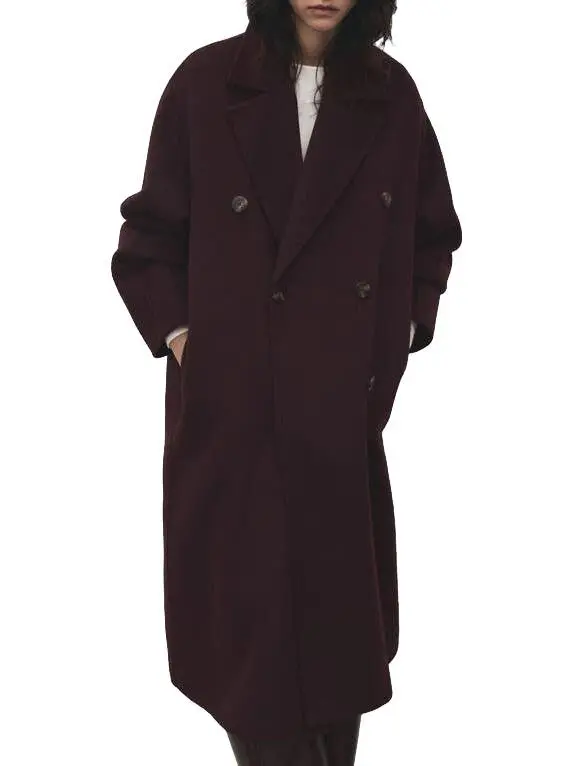 Mango Picarol Wool-blend Double-breasted Coat - Wine