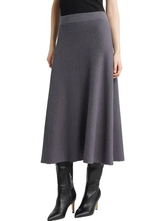 Nordstrom Cotton & Cashmere A-line Midi Sweater Skirt - Grey Agate