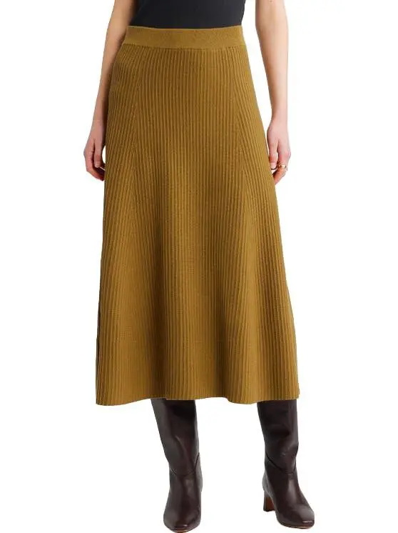 Nordstrom Cotton & Cashmere A-line Midi Sweater Skirt - Olive Estate