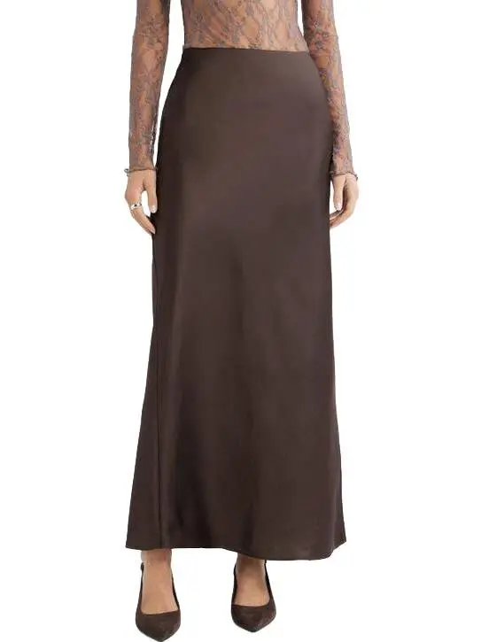 OPEN EDIT Satin Maxi Skirt - Brown Seal