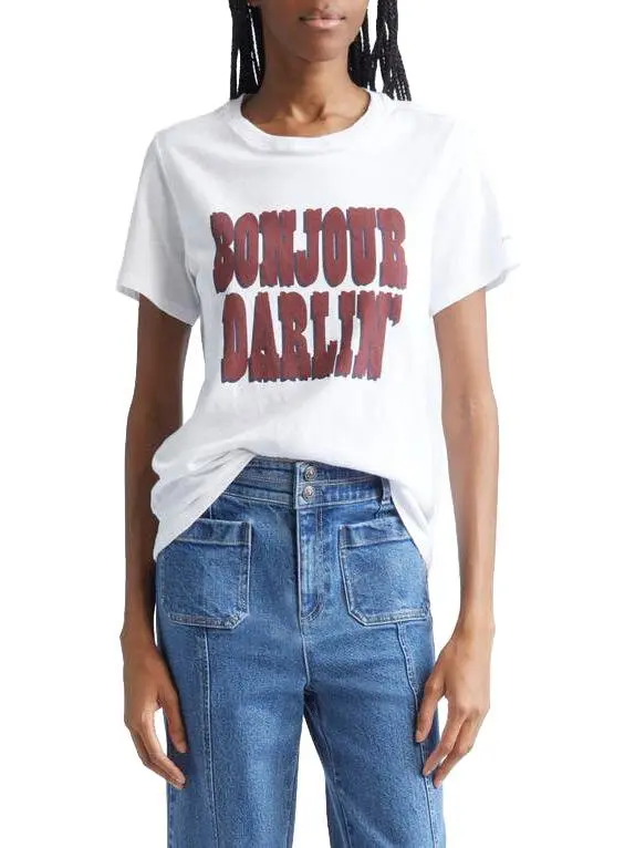 Cinq À Sept Bonjour Darlin Graphic T-shirt - White/wineberry