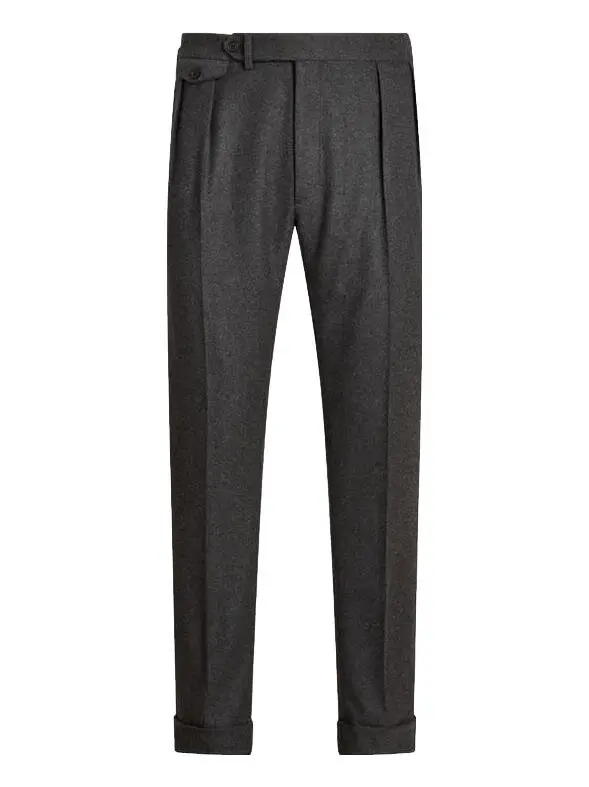Ralph Lauren Purple Label Pleated Wool Flannel Trousers - Dark Grey