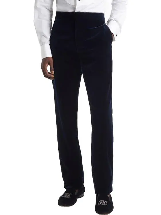 Ralph Lauren Purple Label Gregory Velveteen Tuxedo Pants - Navy