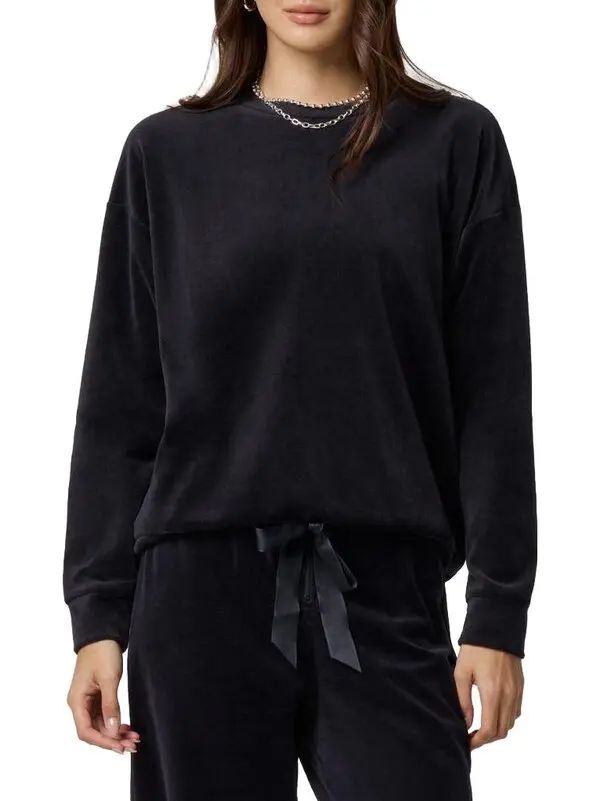 FLORENCE BY MILLS Crewneck Velour Sweatshirt - Black
