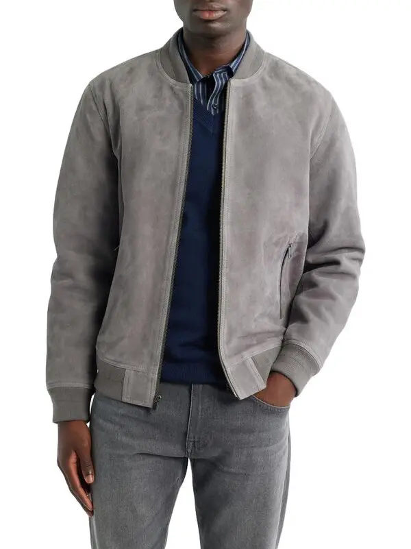 Nordstrom Suede Bomber Jacket - Grey Steel
