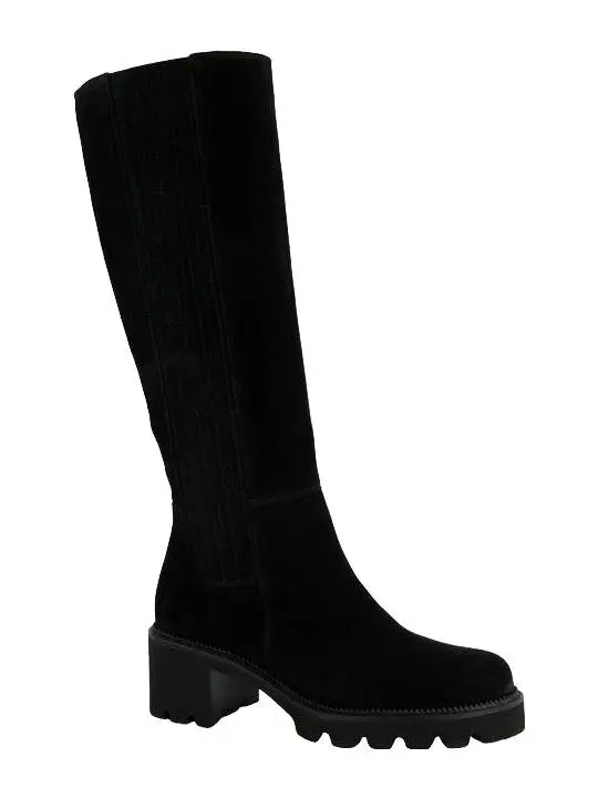 Paul Green Candice Knee High Boots - Black Soft Suede