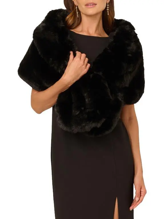 Adrianna Papell Crystal Faux Fur Capelet Wrap - Black