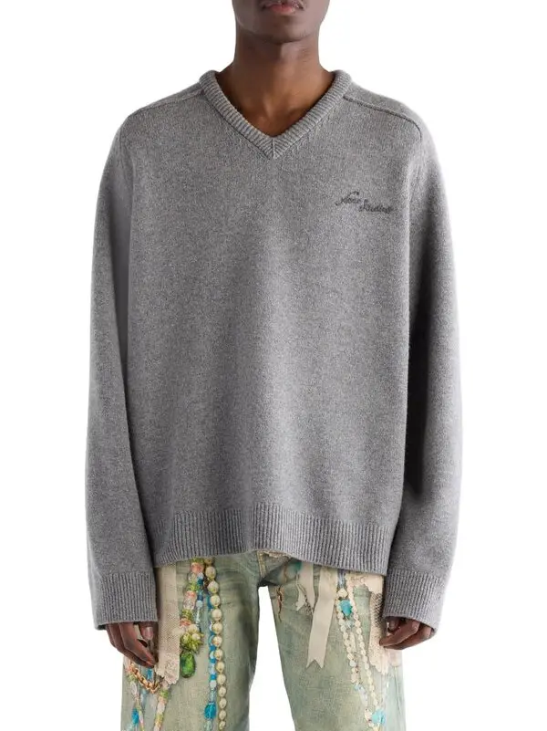 Acne Studios Kaybe Richard Yak Hair & Wool V-neck Sweater - Dark Grey Melange