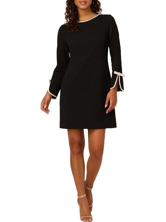 Adrianna Papell Crepe Shift Dress With Trim - Black/ivory
