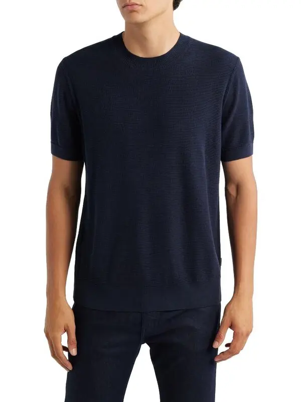 BOSS Ianni Cotton-blend Short-sleeve Sweater - Dark Blue