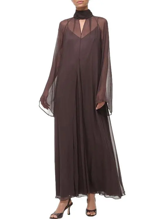 Staud Esther Long Sleeve Chiffon Maxi Dress - Earth