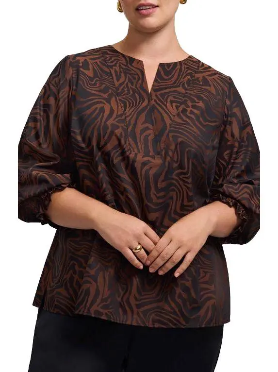 Foxcroft Alicia Zebra Print Popover Top - Macchiato/black