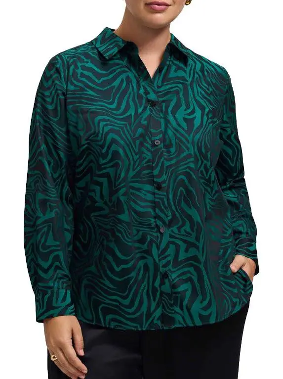 Foxcroft Hampton Zebra Print Button-up Shirt - Green/black