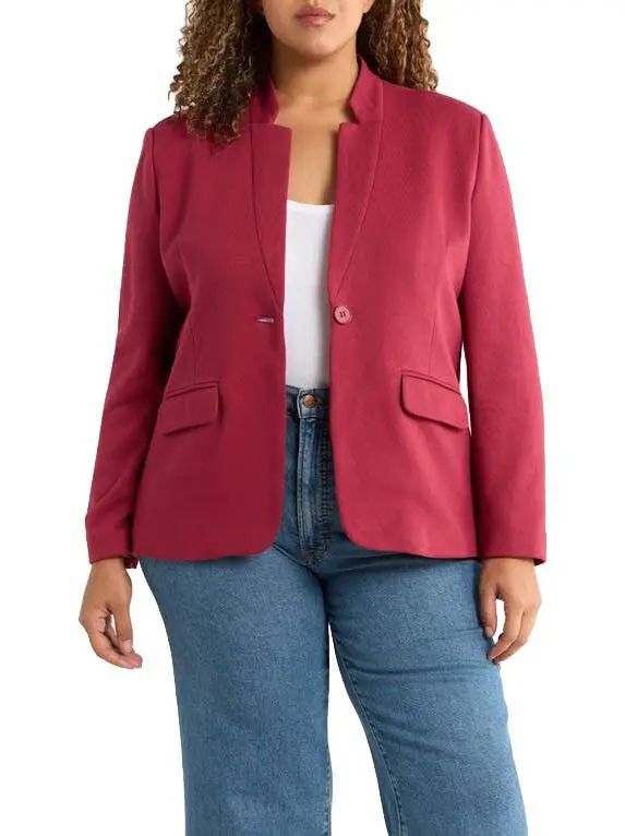 GIBSONLOOK Inverted Notch Collar Cotton Blend Blazer - Cranberry