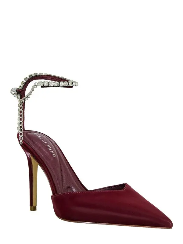 AZALEA WANG Rabrindra Pointed Toe Pumps With Ankle Strap - Burgundy