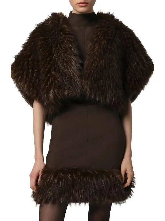 Apparis Faux Fox Fur Shrug - Dark Brown