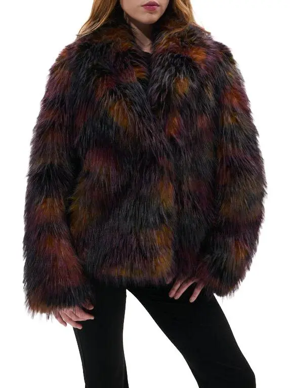 AZALEA WANG Faux Fur Cropped Coat - Burgundy Multi