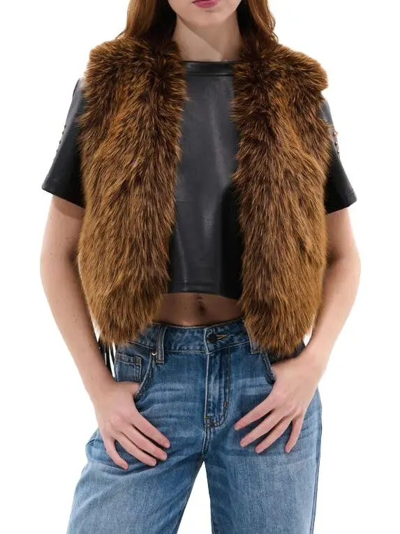 AZALEA WANG Faux Fur Vest - Brown