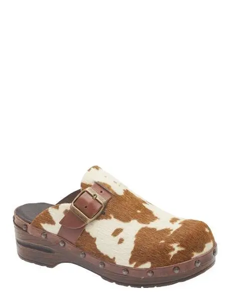 CHOCOLAT BLU Calf Hair Clogs - Cow Print Calf Hair