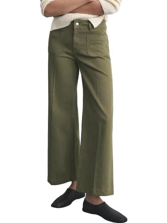 Mango Jessie Patch Pocket Wide Leg Jeans - Khaki Green